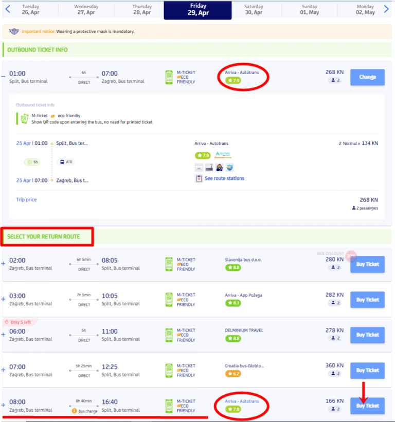 Buying a return ticket on Getbybus.com - how to guide